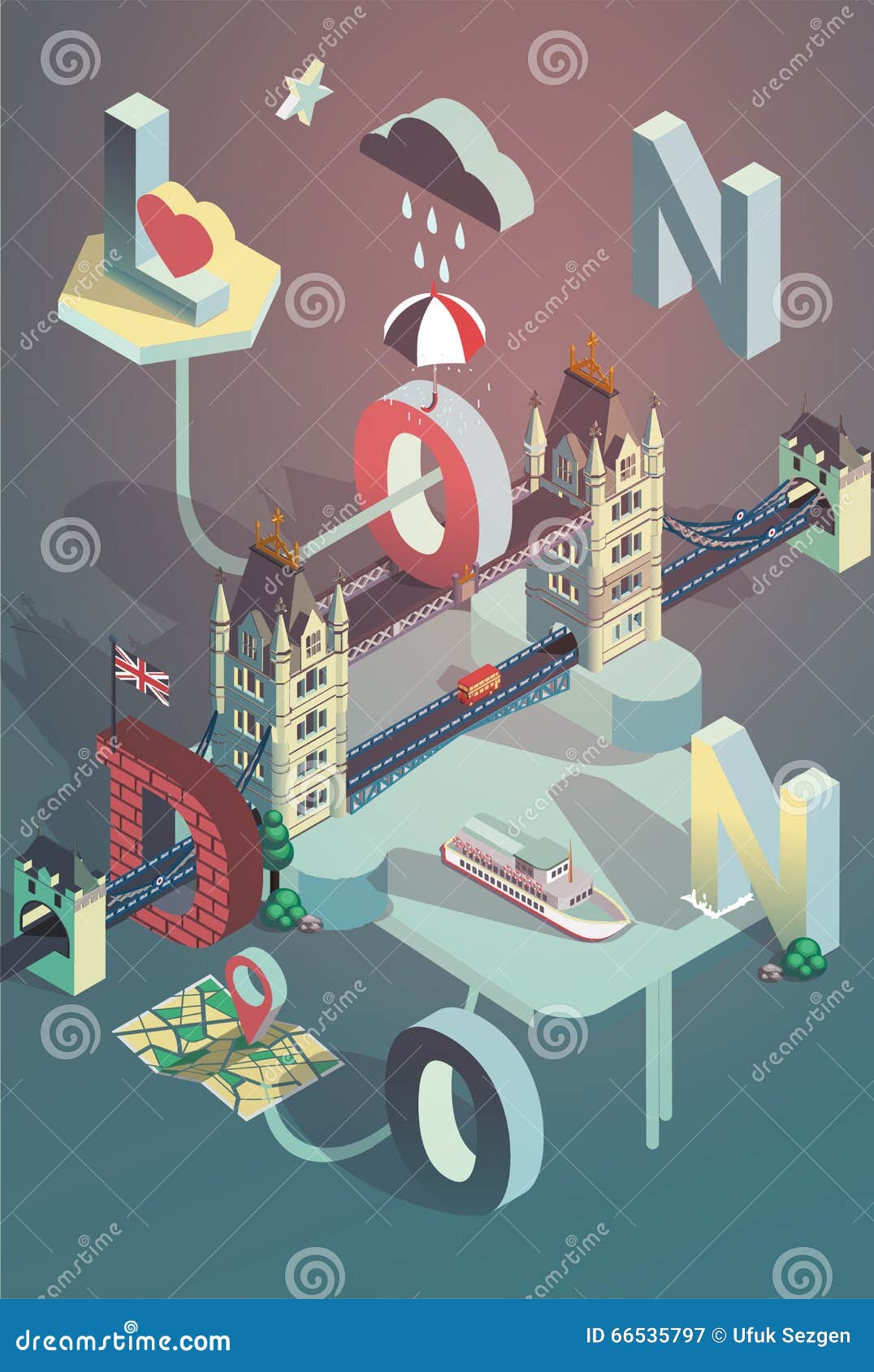 3d Isometric Vector London City Poster Stock Vector - Illustration of ...