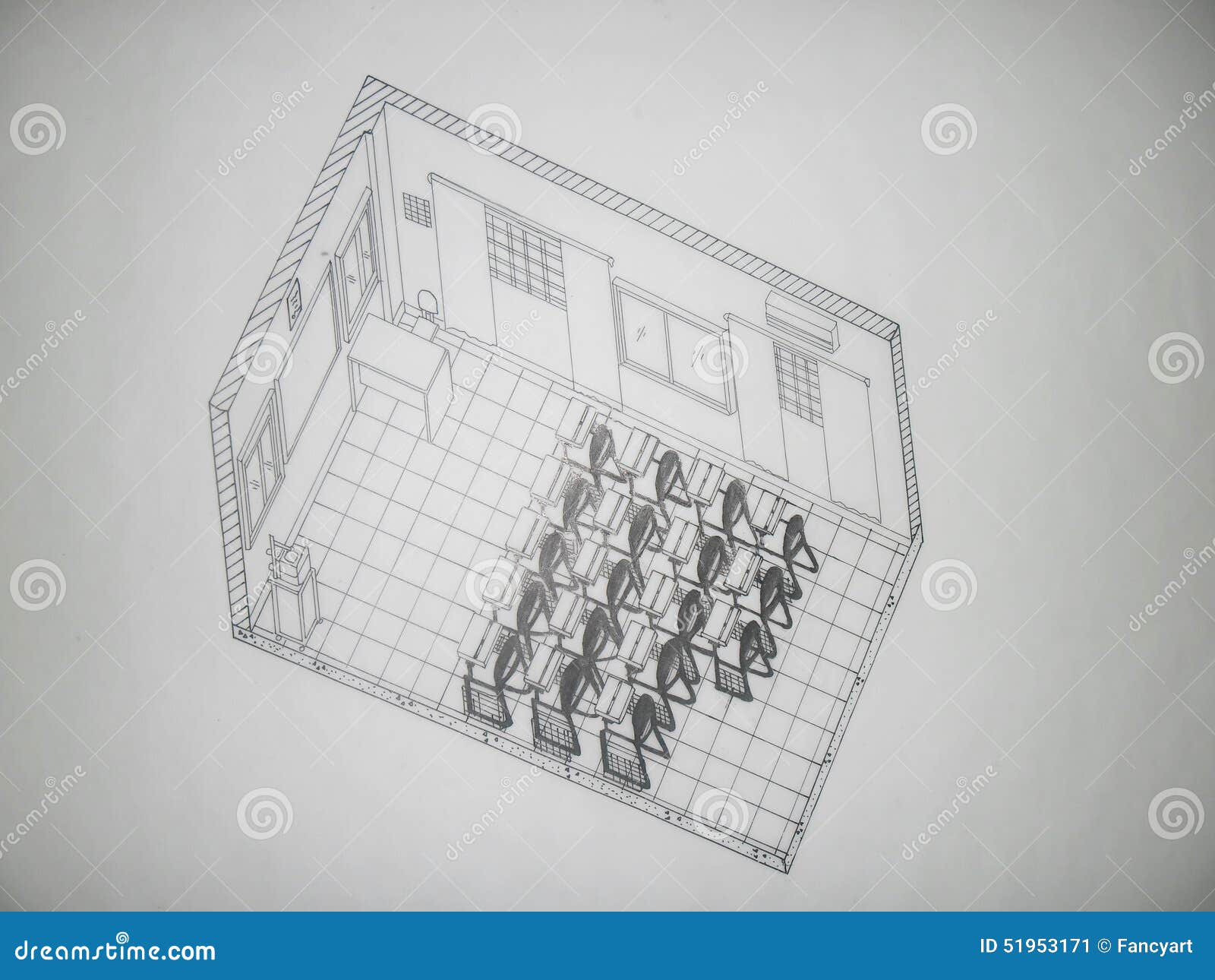 3D Isometric View of a Classroom Stock Image - Image of axonometric ...