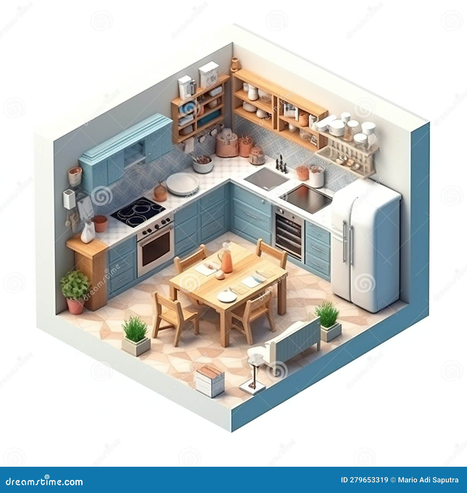 3d Isometric View of Kitchen Isolated on White Background Stock Image ...