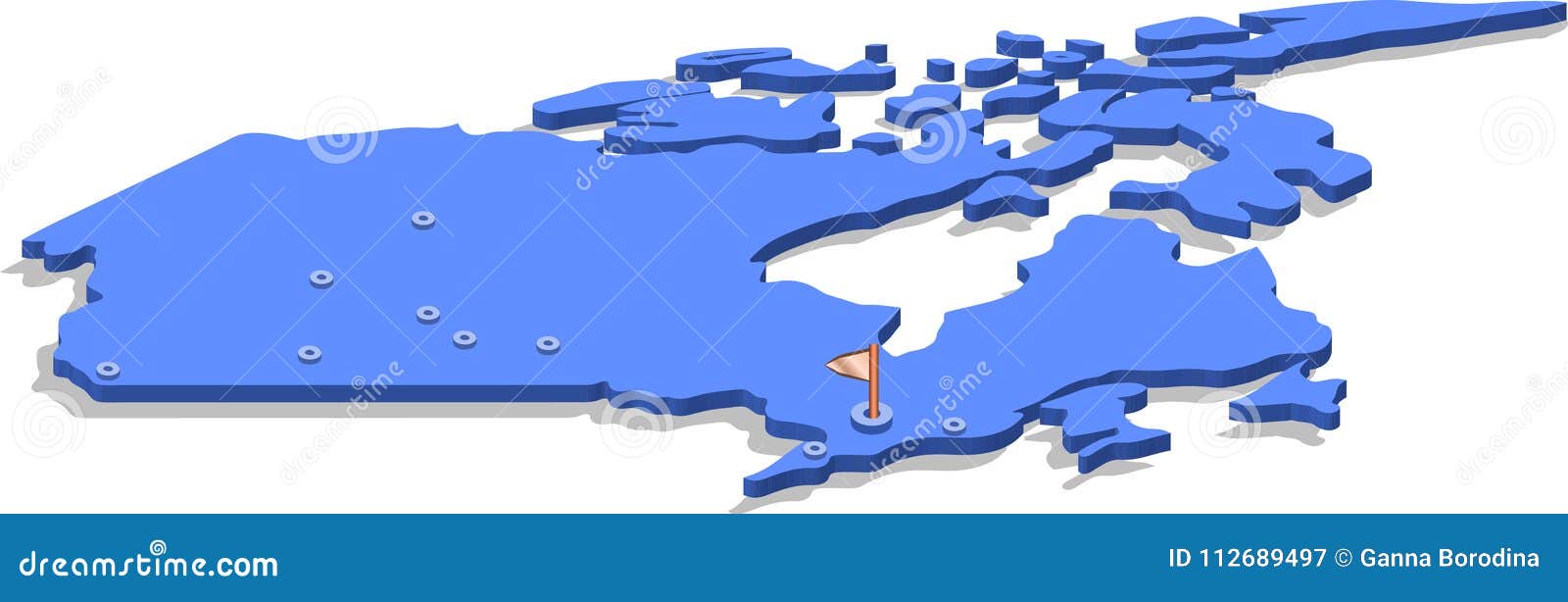 3d Isometric View Map of Canada with Blue Surface and Cities. Isolated ...