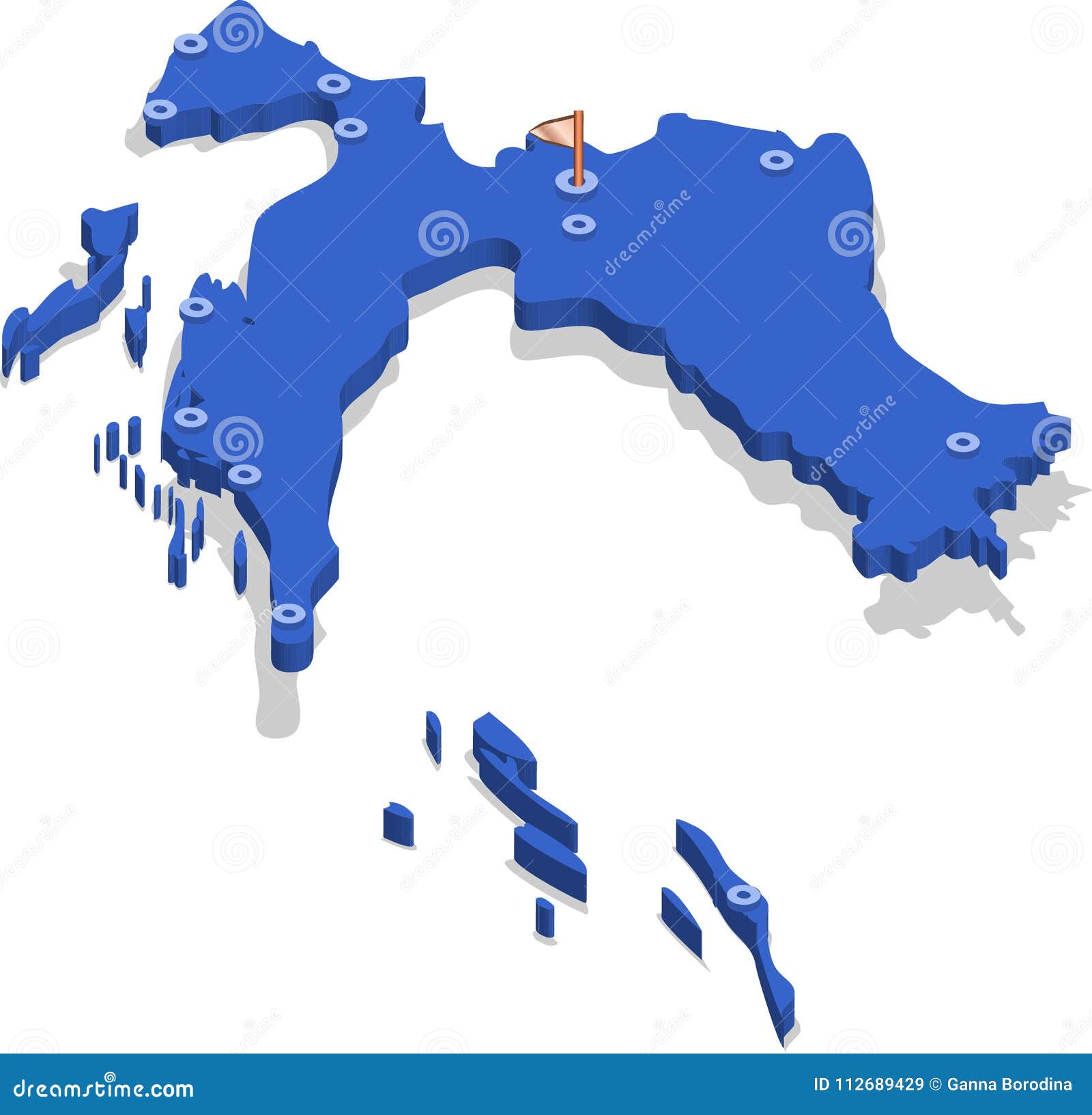 3d Isometric View Map of Croatia with Blue Surface and Cities. Isolated ...