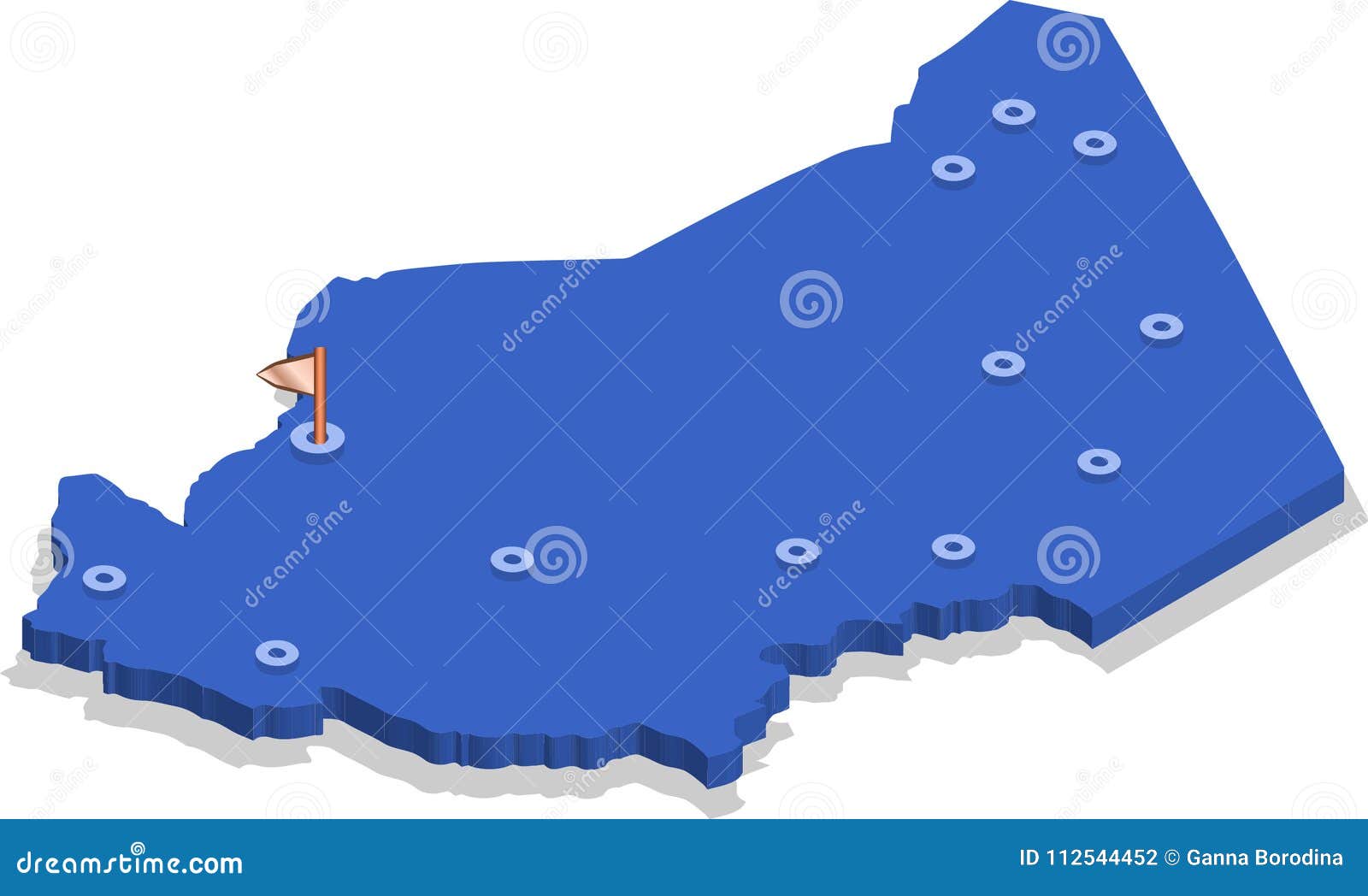 3d Isometric View Map of Chad with Blue Surface and Cities. Stock ...