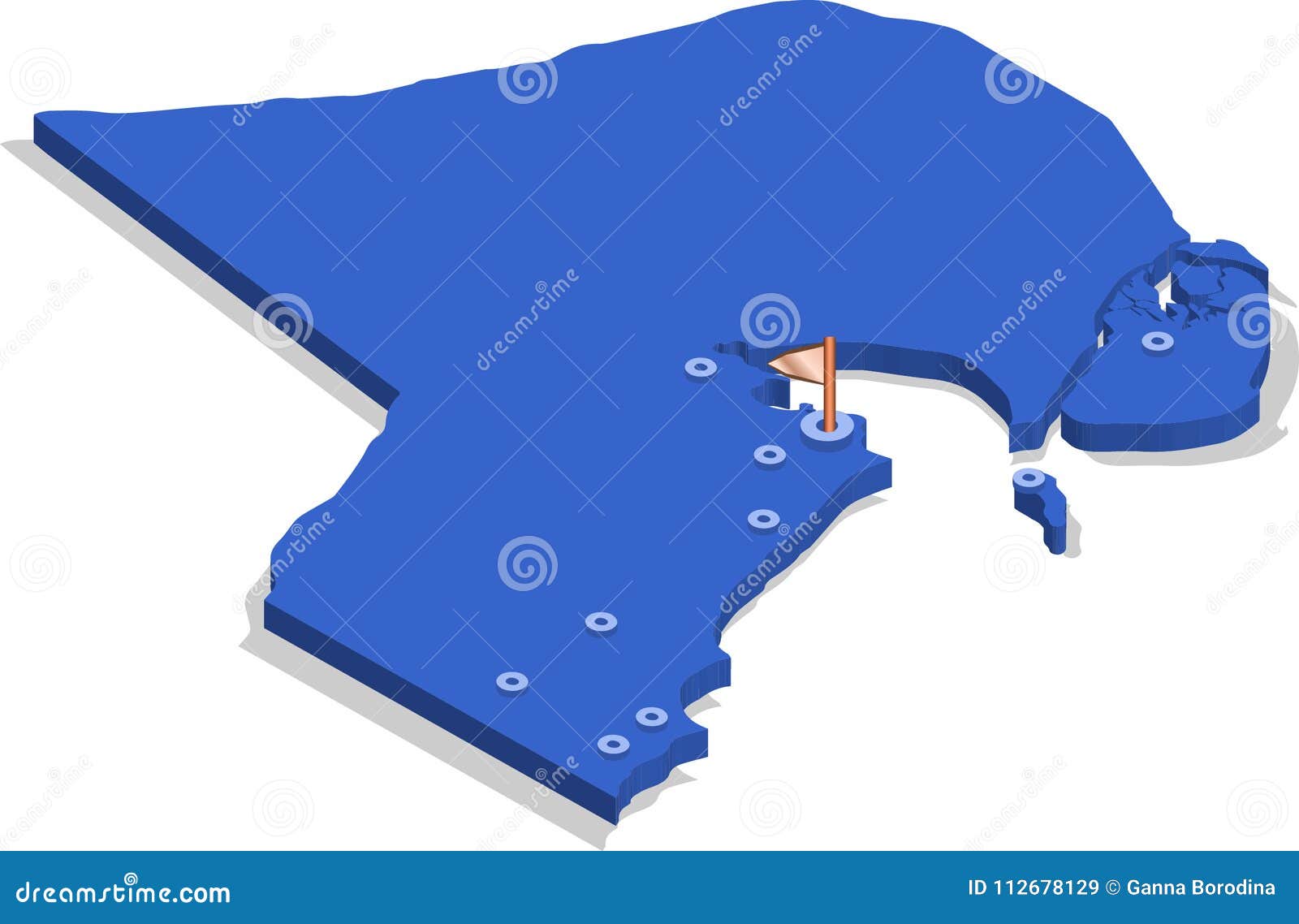 3d Isometric View Map of Kuwait with Blue Surface and Cities. Stock ...