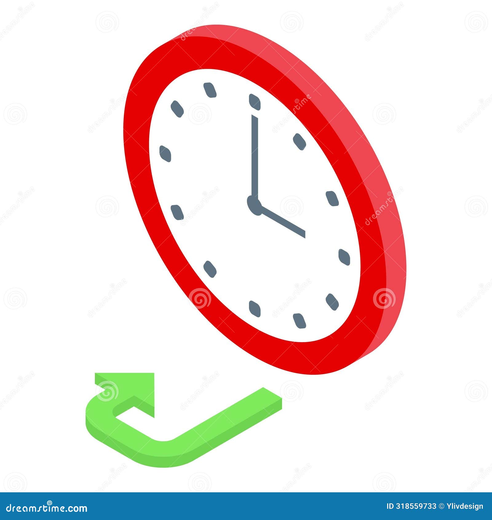 3d Isometric View of a Red Wall Clock with Green Arrow Stock Vector ...
