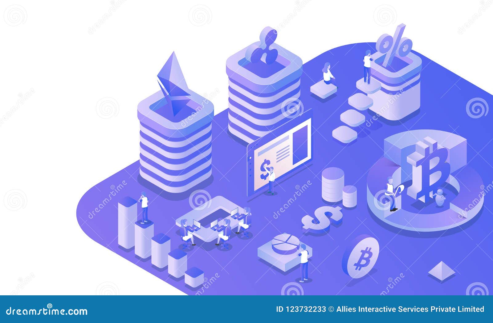 3D Isometric Virtual Currency Exchange Platform with Illustration of ...