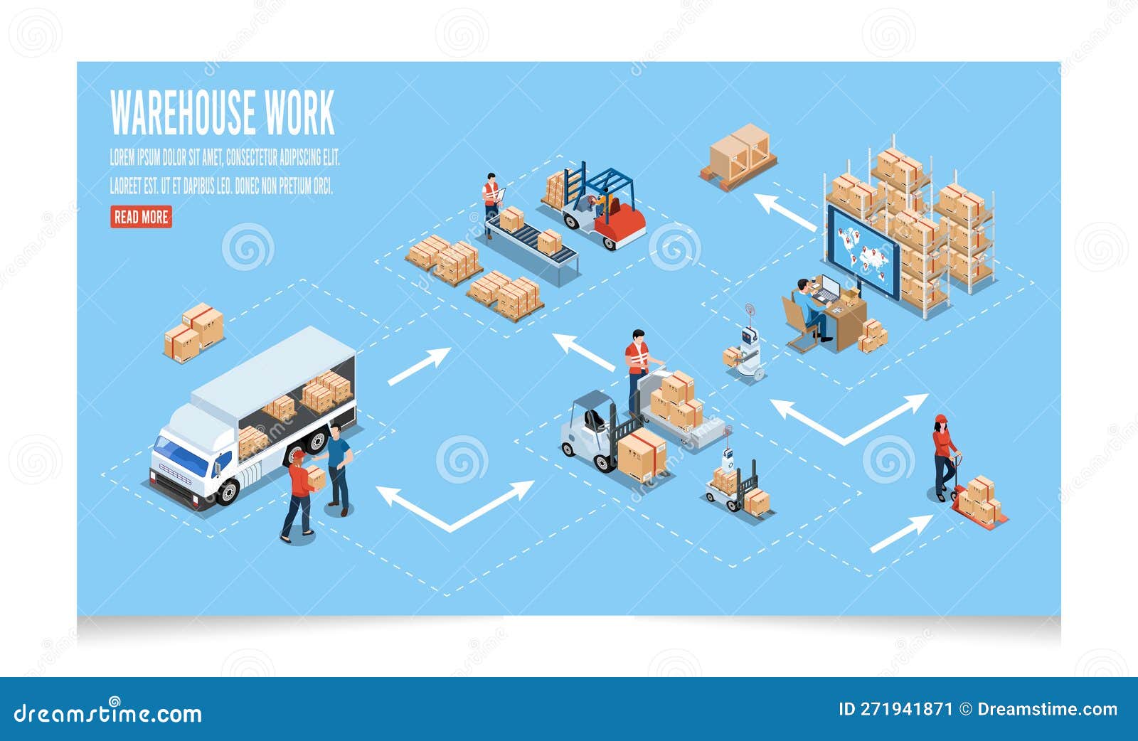 3D Isometric Warehouse Logistic Concept with Workers Loading Products ...