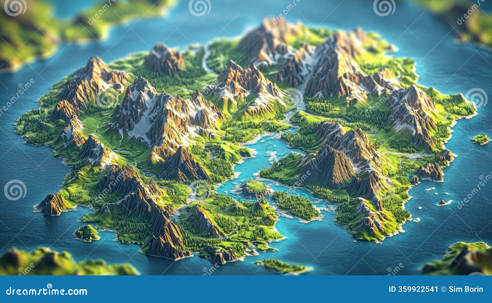 A 3D Isometric World Map with Raised Landscapes, Stock Image - Image of ...