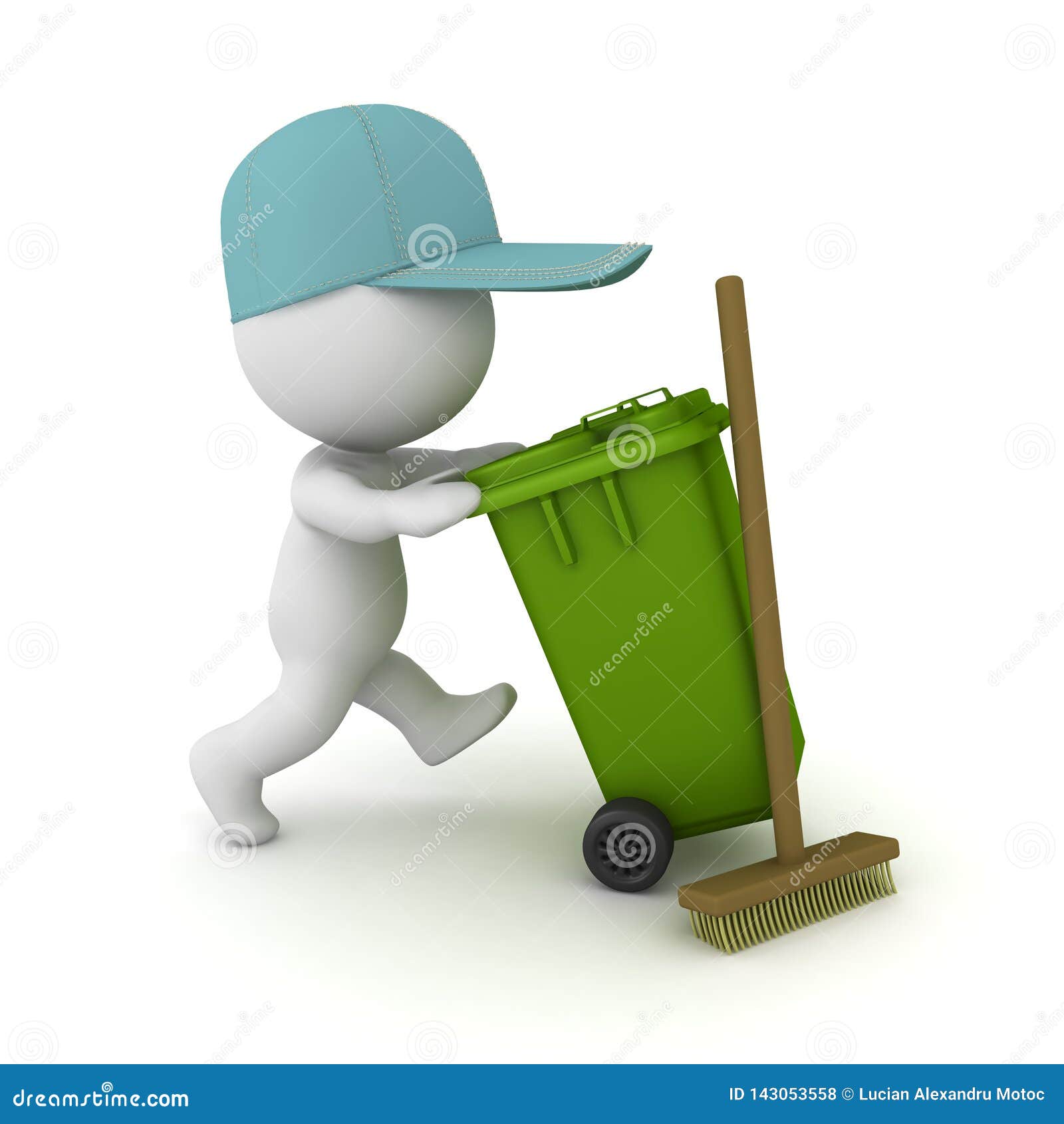 3D Janitor Pushing Wheelie Bin Royalty-Free Stock Image | CartoonDealer ...