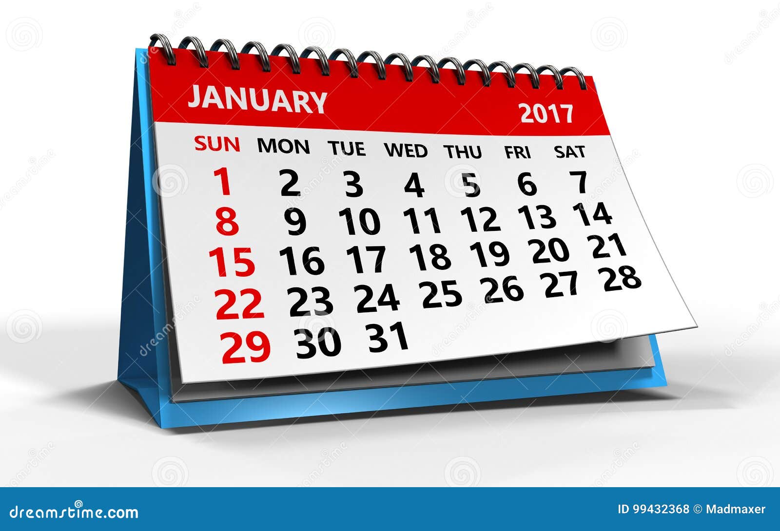 3d january 2017 calendar stock illustration. Illustration of note ...