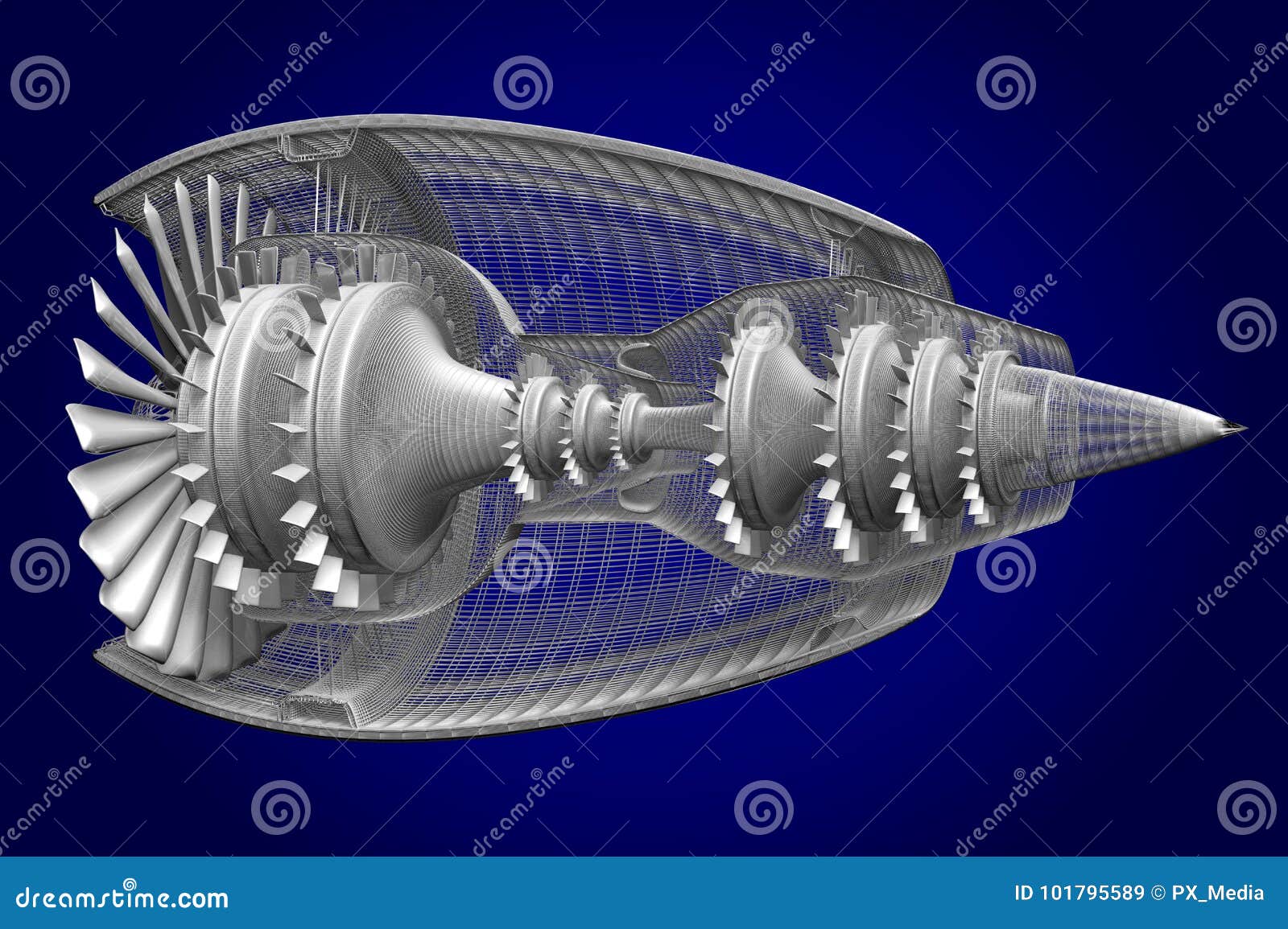 3D Jet Engine - Side, Back View Stock Illustration - Illustration of ...