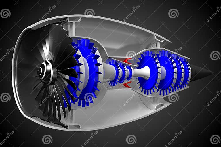 3D Jet Engine - Front, Side View Stock Illustration - Illustration of ...