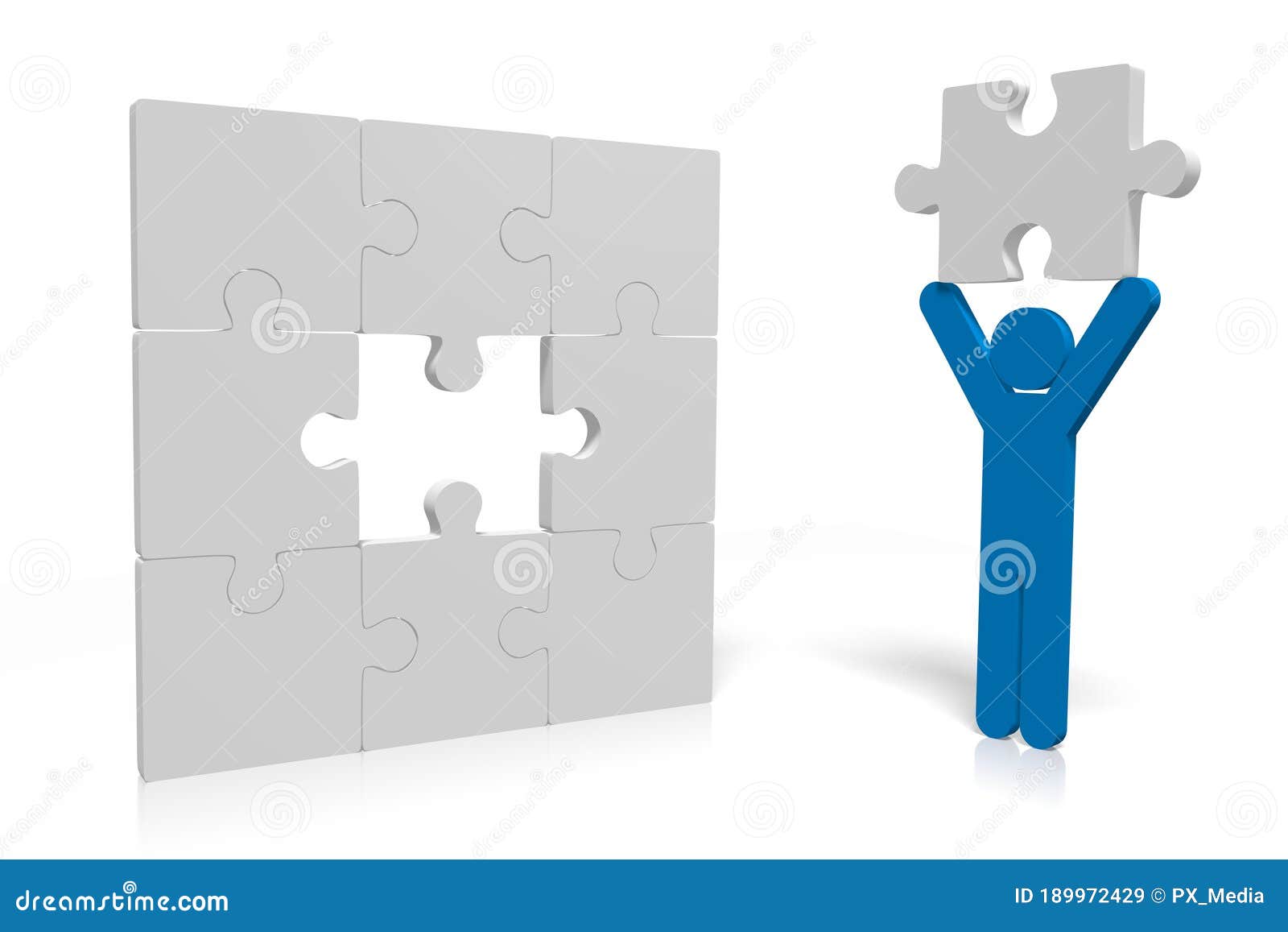 3D Blue and White Jigsaw Puzzle Pieces, Cartoon Character Stock ...