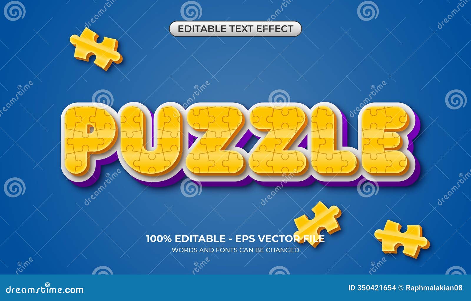 3D Jigsaw Puzzle Text Effect. Editable Kids Gaming Graphic Styles Stock ...