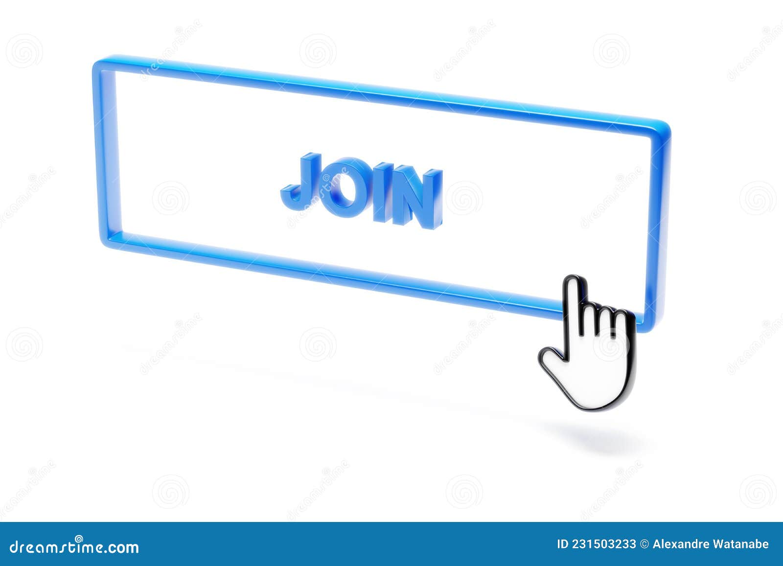 3D Join Button Icon with Hand Cursor Isolated on White Background ...