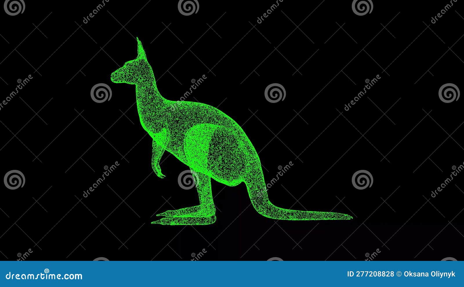 3D Kangaroo on Black Background. Object Made of Shimmering Particles ...