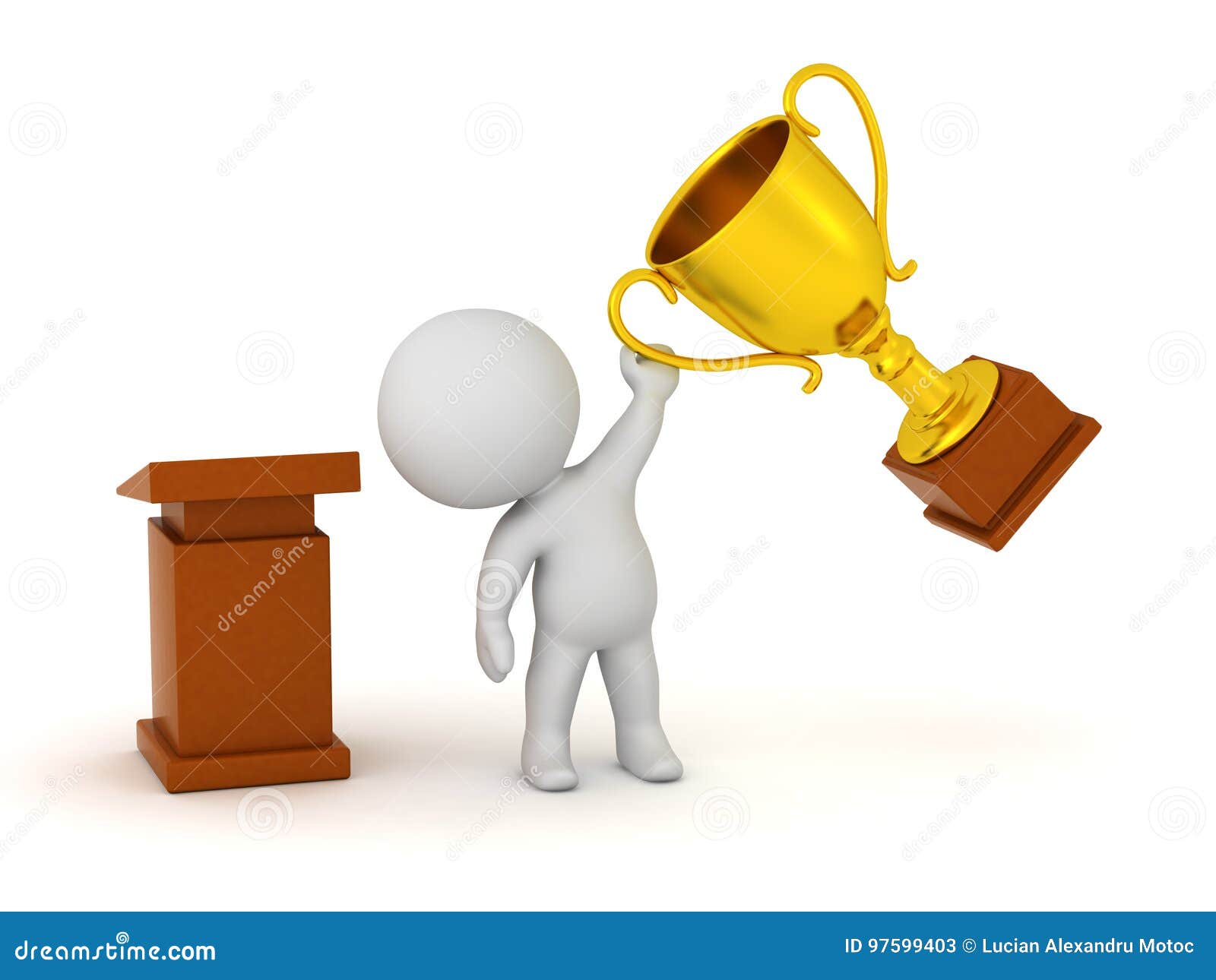 3D Karakter Met Lessenaar En Gouden Trofee Stock Illustratie ...