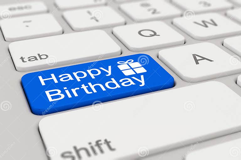 3d - Keyboard - Happy Birthday - Blue Stock Illustration - Illustration ...