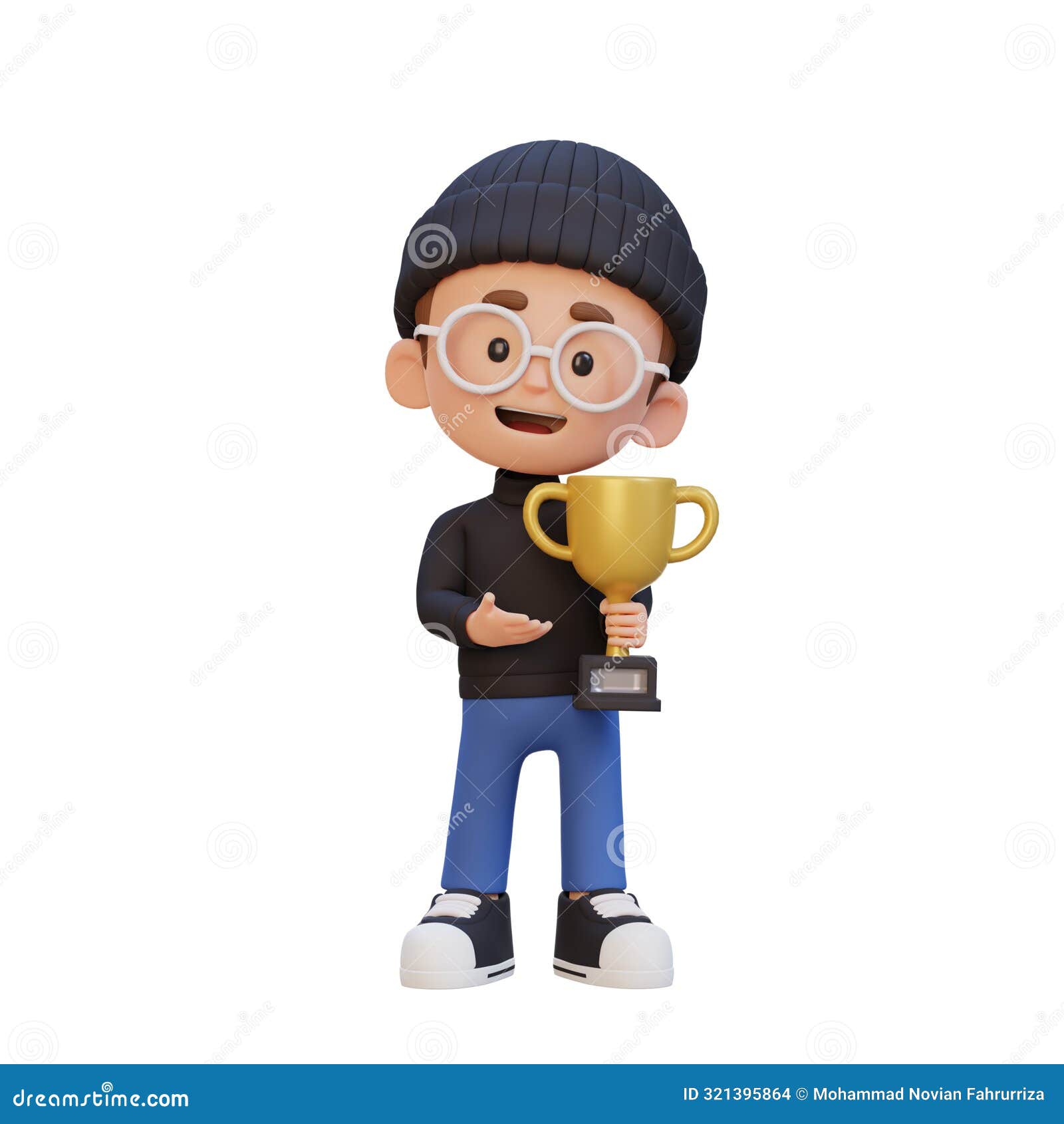 3D Kid Character Celebrating Win Holding a Trophy Stock Photo ...