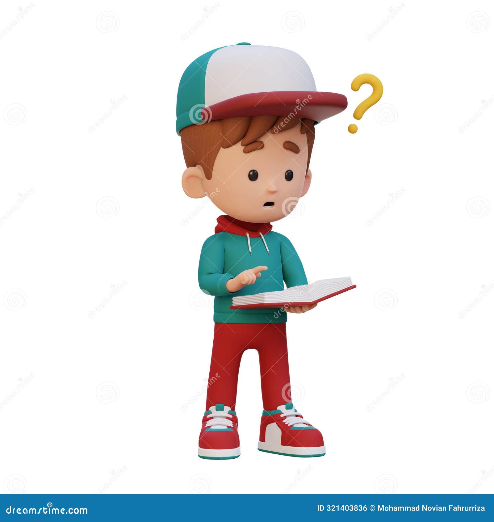 3D Kid Character Get Confused when Reading a Book Stock Photo ...