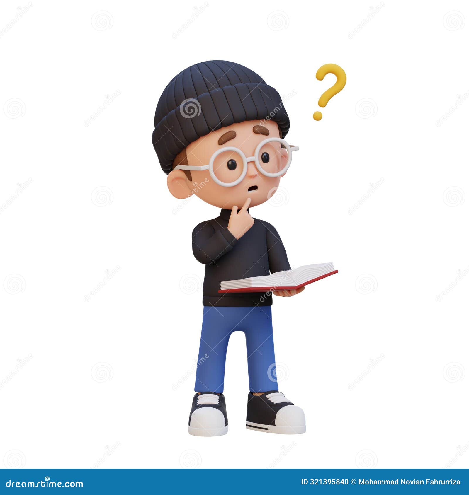 3D Kid Character Get Confused when Reading a Book Stock Photo ...