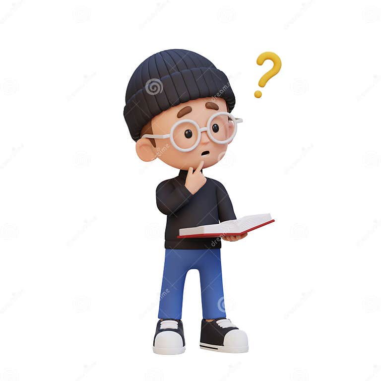 3D Kid Character Get Confused when Reading a Book Stock Photo ...
