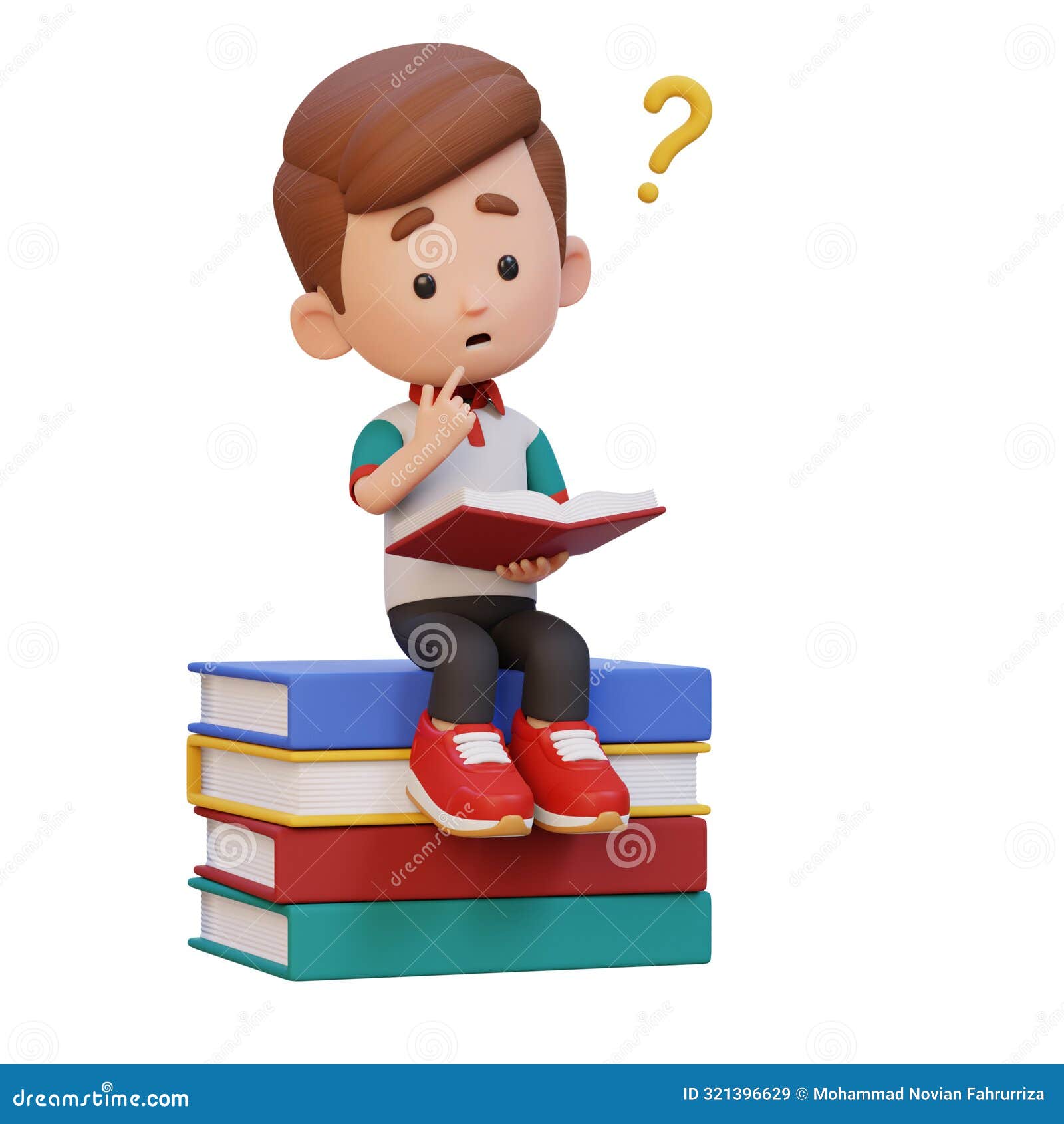 3D Kid Character Get Confused when Reading a Book Stock Image ...