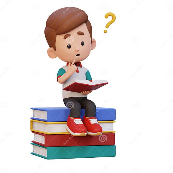 3D Kid Character Get Confused when Reading a Book Stock Image ...