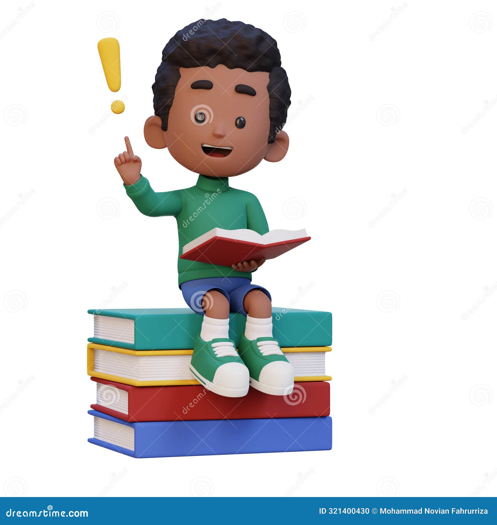 3D Kid Character Get an Idea when Reading a Book Stock Illustration ...
