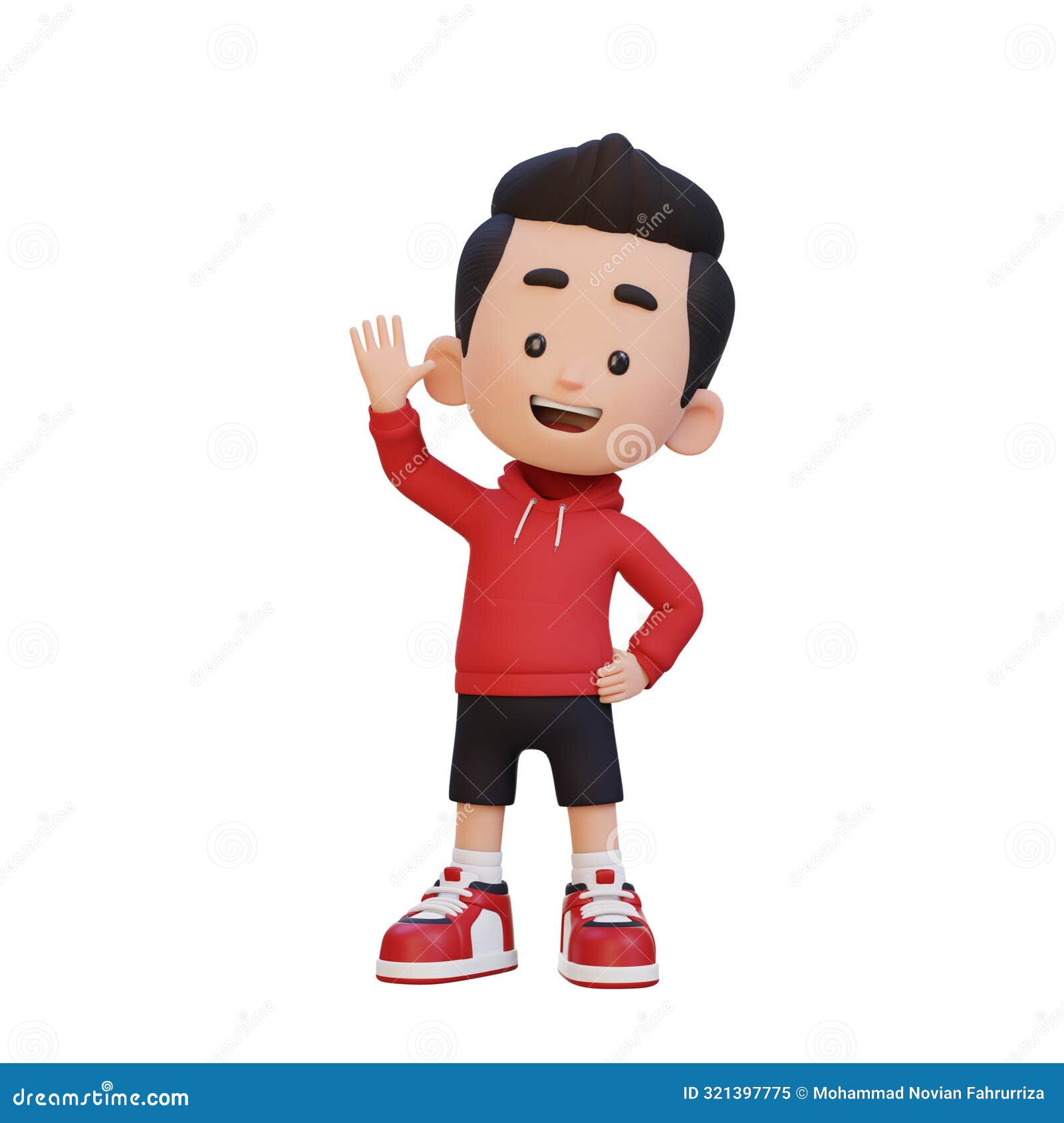 3D Kid Character Waving Hand with Cute Happy Face Stock Image ...