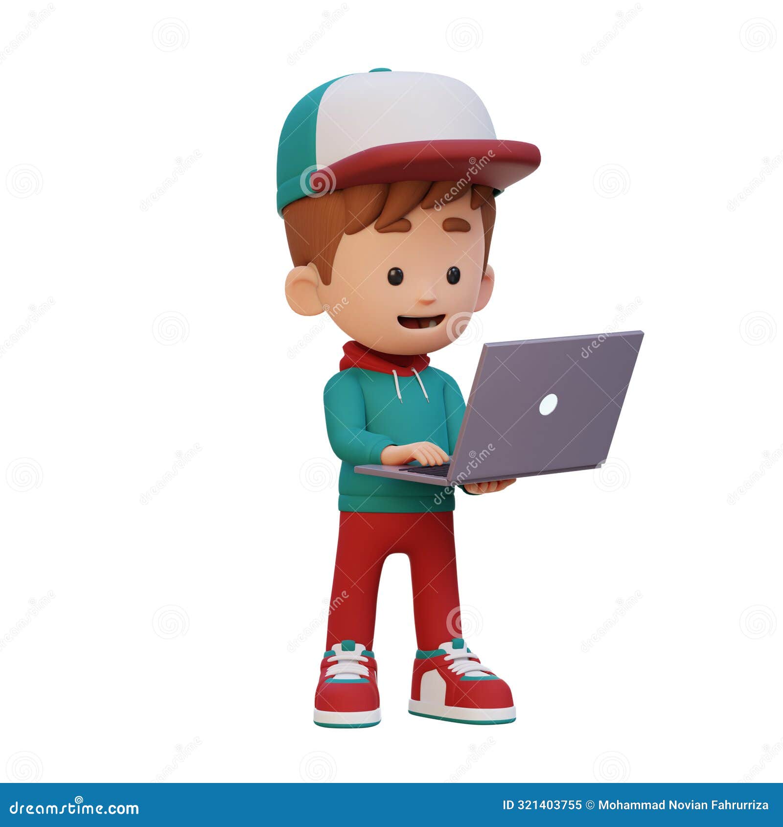 3D Kid Character Working on a Laptop Stock Image - Illustration of exam ...