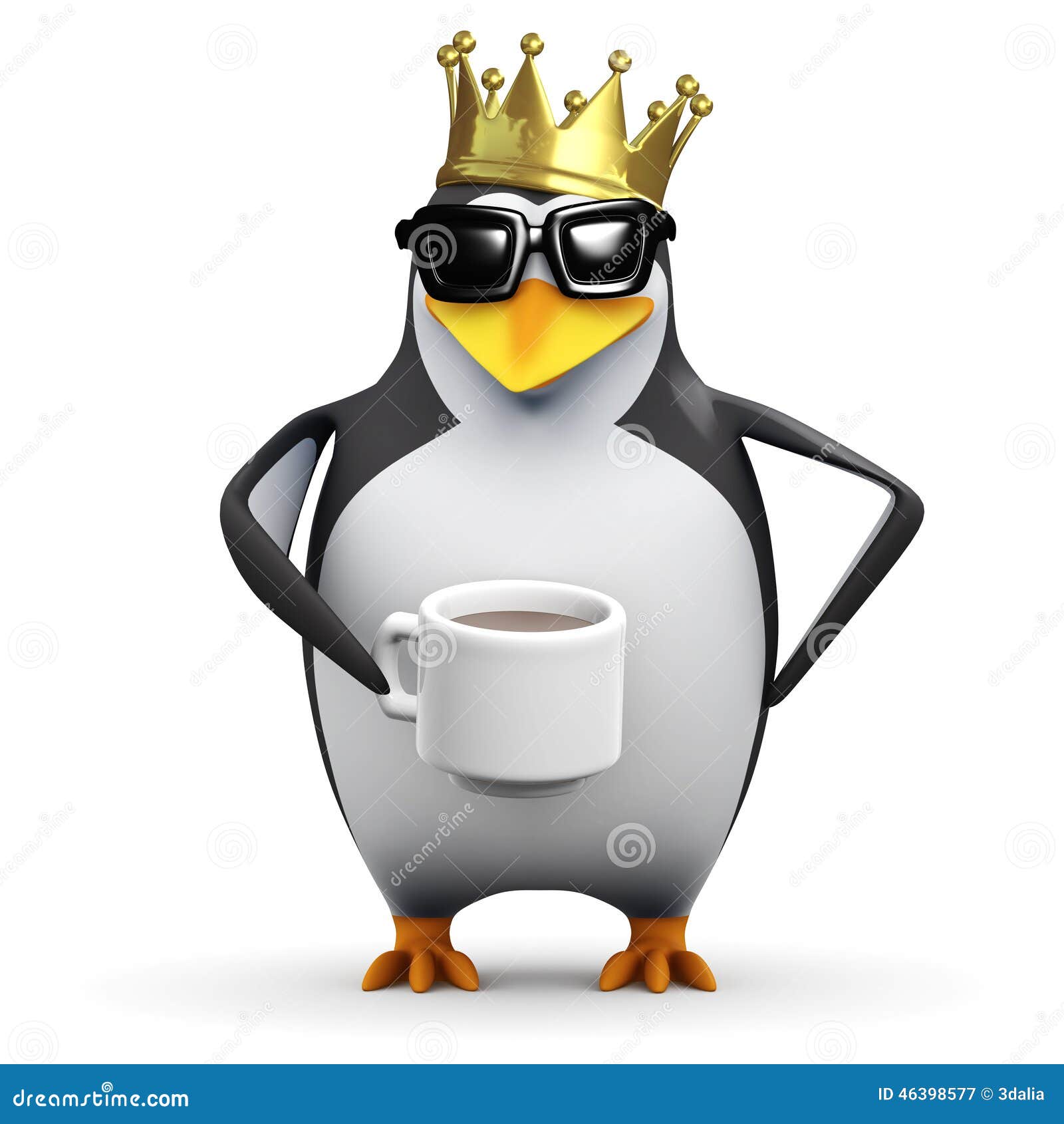 3d King Penguin Drinks a Cup of Coffee Stock Illustration ...