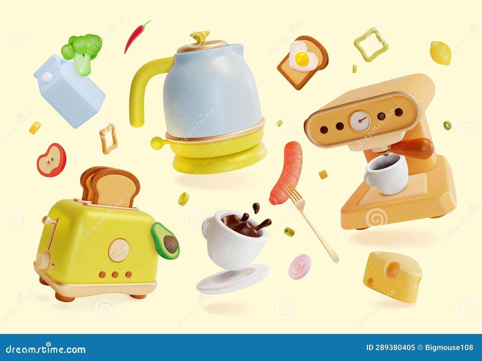 3d Kitchen Cooking Concept Cartoon Style. Vector Stock Illustration ...