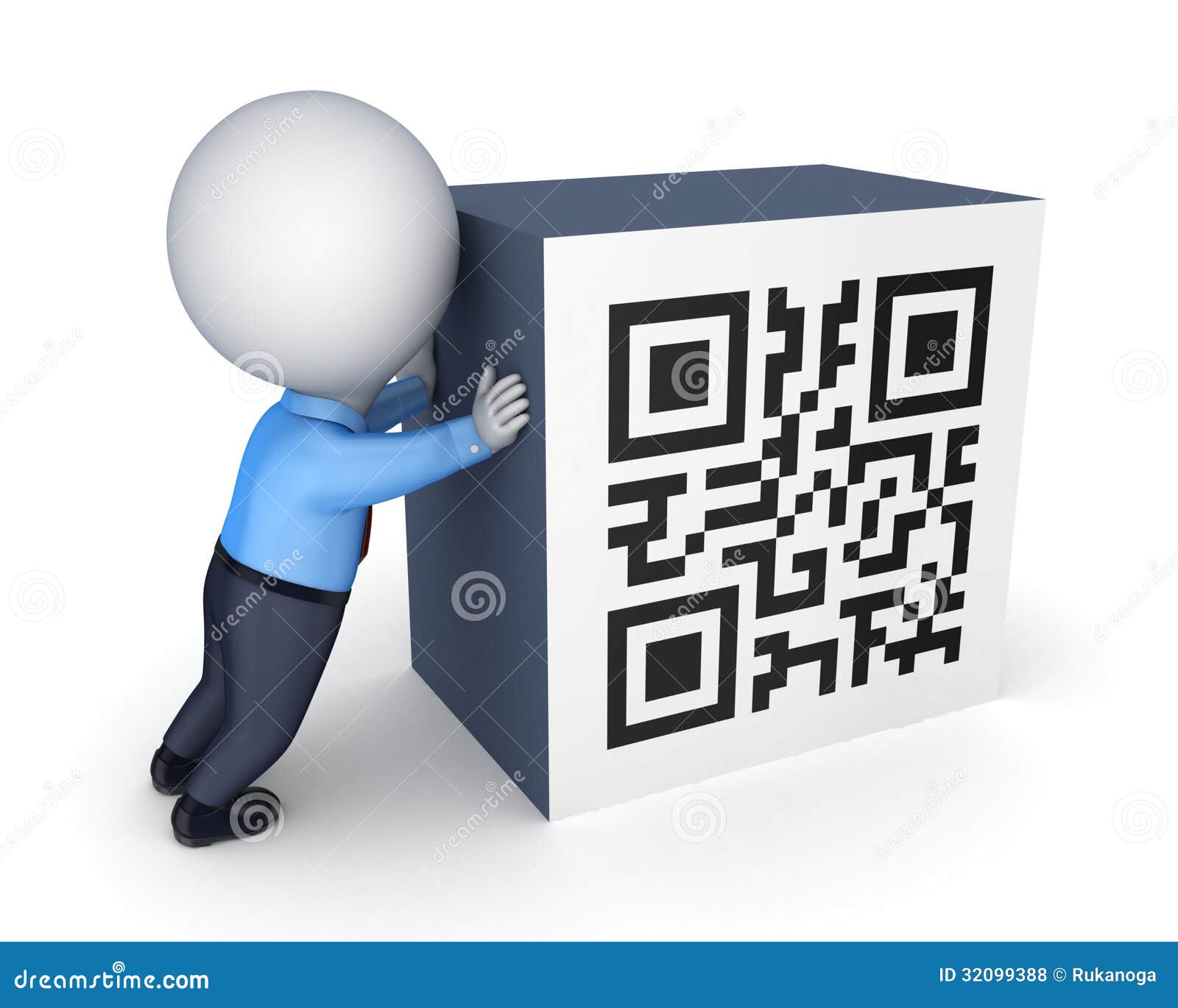 3d Klein Persoon En Symbool Van QR-code. Stock Illustratie ...
