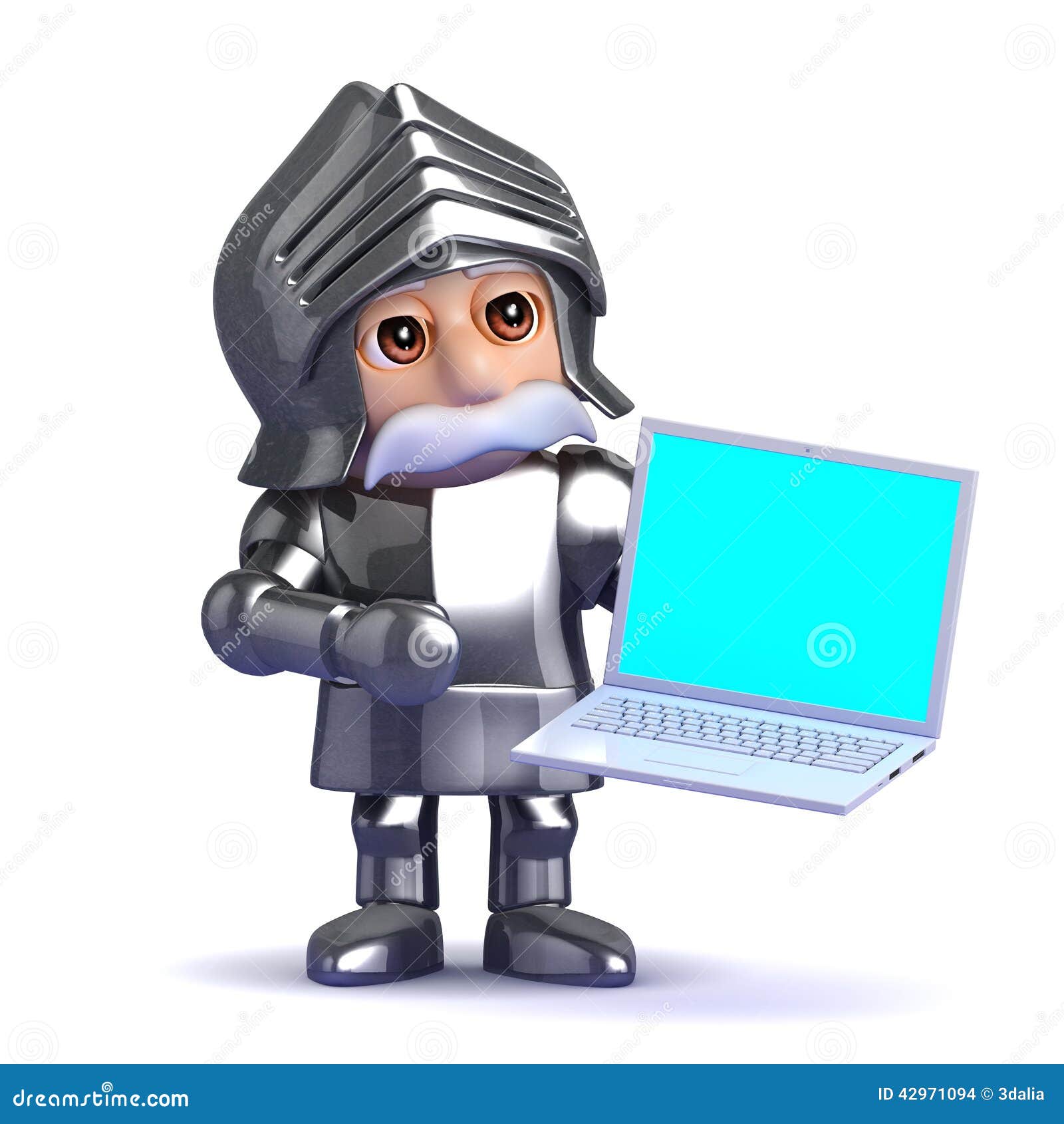 3d Knight in Armour with a Laptop Stock Illustration - Illustration of ...