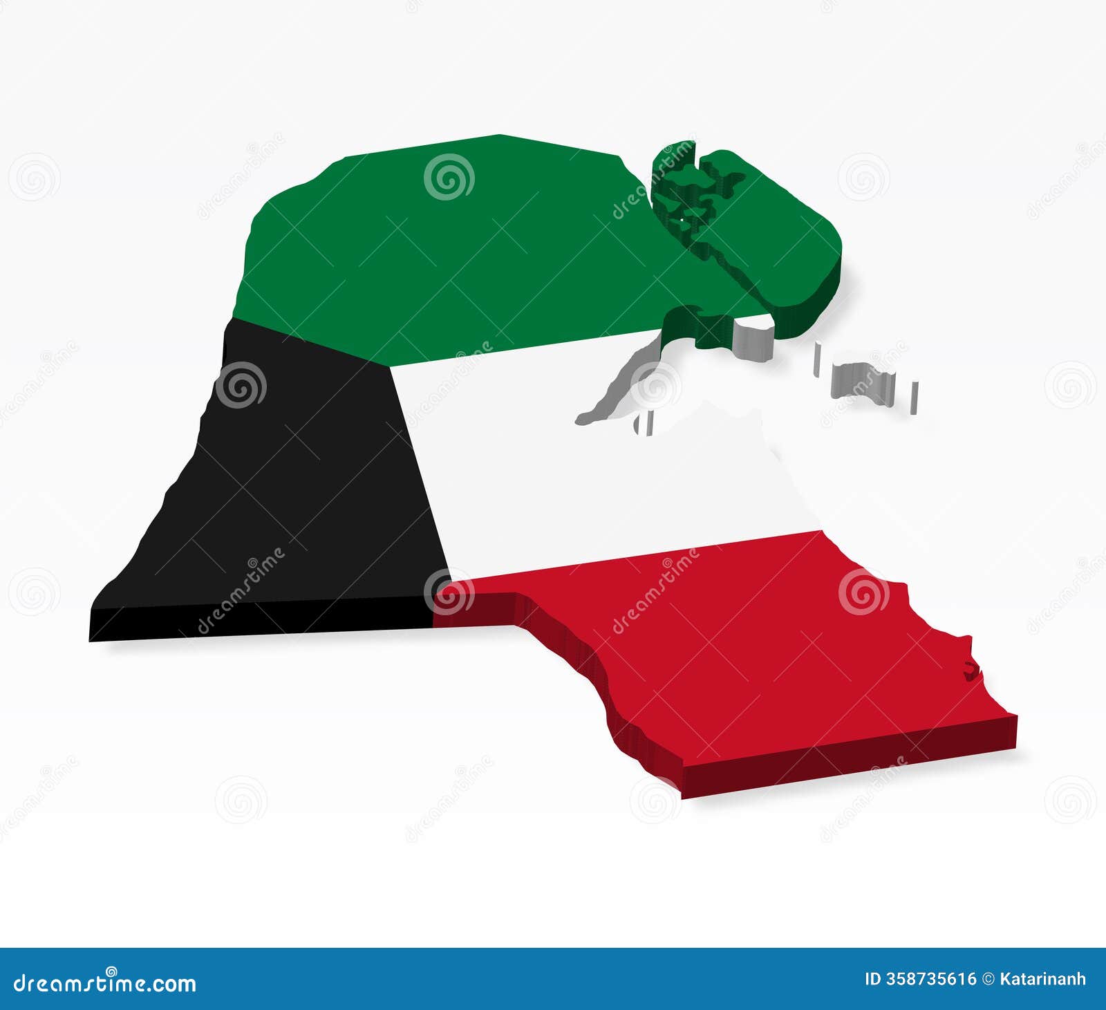 3D Kuwait Map with Flag. Three Dimensional Map of Kuwait with Shadow ...
