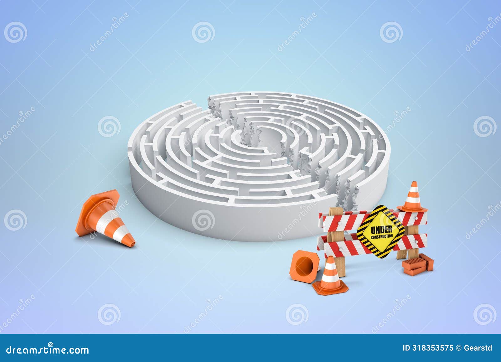 3D Labyrinth Construction Imagery with Barriers Stock Illustration ...