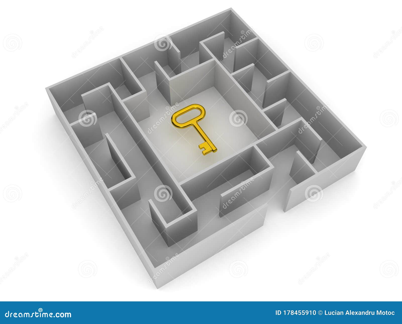 3D Labyrinth with Key in the Middle Stock Illustration - Illustration ...