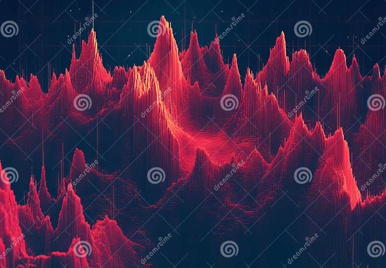 A 3D Landscape with Abstract Data Visualization Concepts in Red. Stock ...