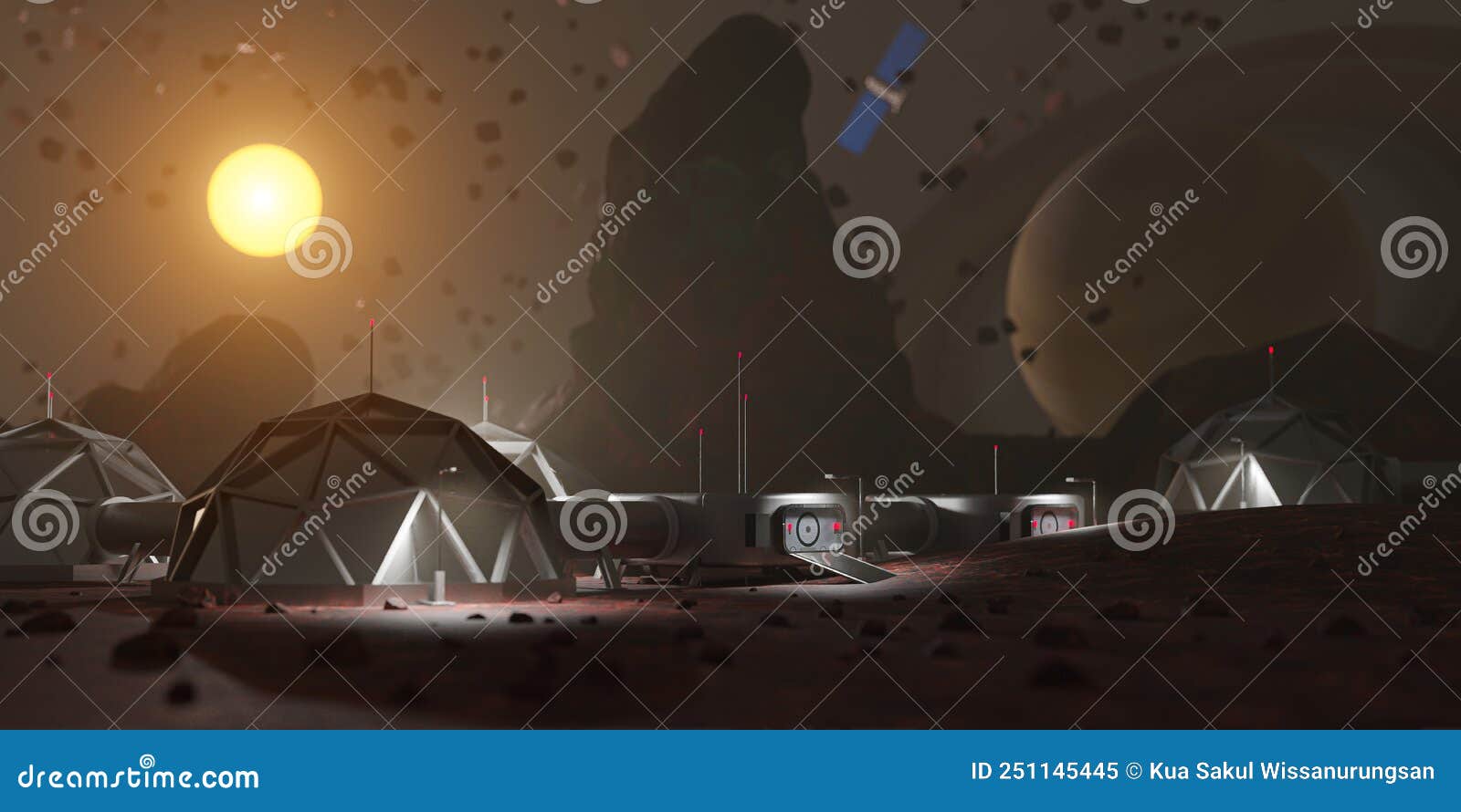 3D Landscape of Mars Surface with Colony Buildings, the Colony on Mars ...