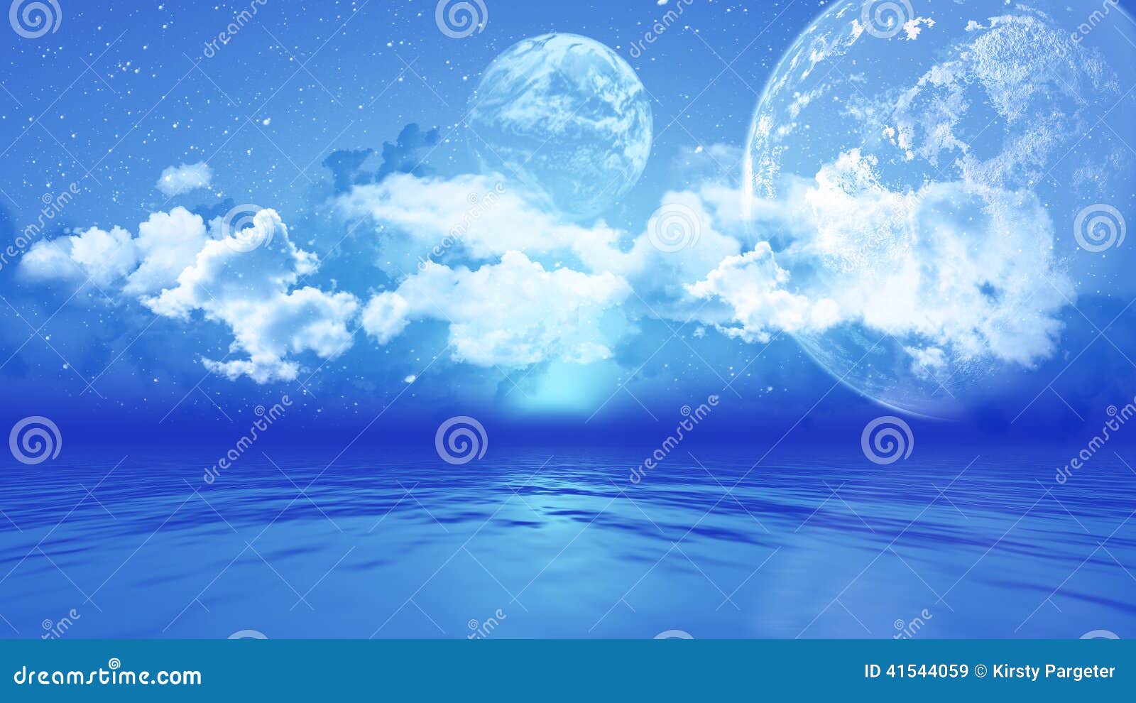 3D Landscape with Planets Over Ocean Stock Illustration - Illustration ...