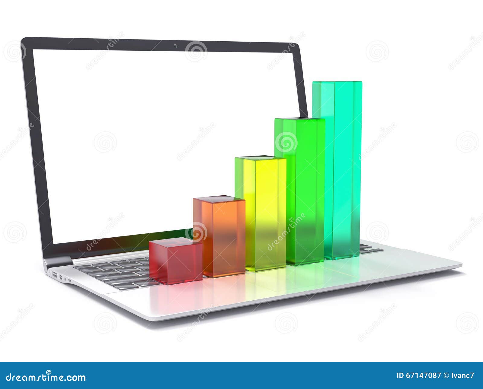 3D Laptop and Bar Graph stock illustration. Illustration of business ...