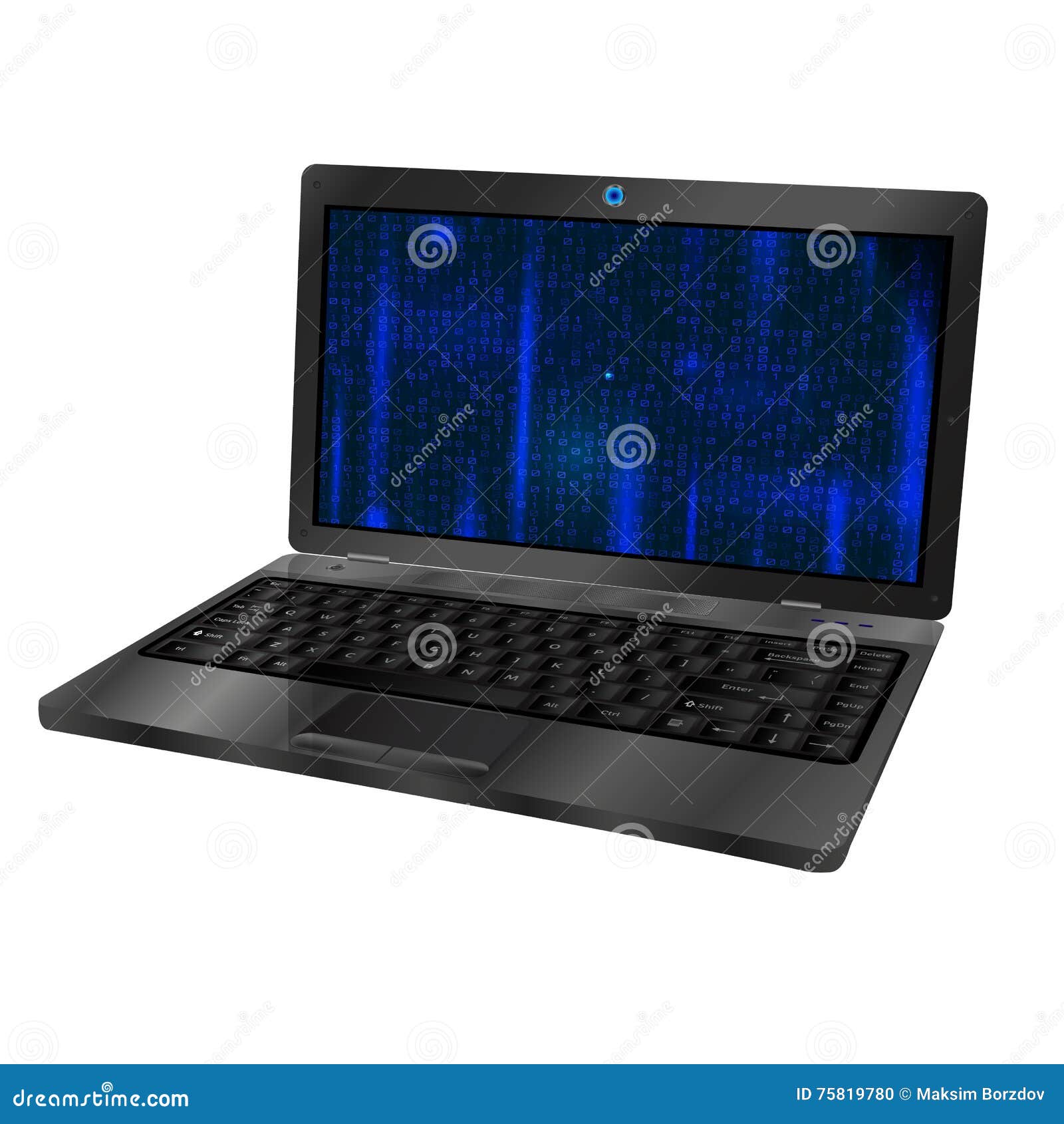 3d Laptop with Blue Matrix Background on Screen. on Wh Stock Vector ...