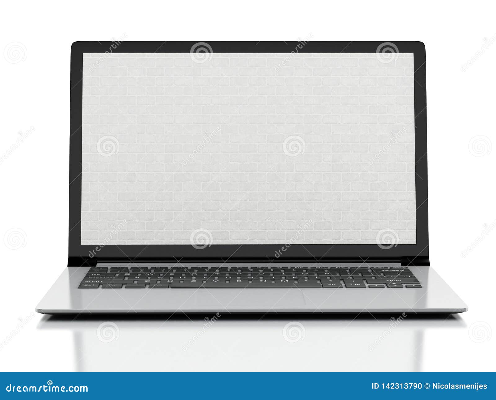 3d Laptop with Brick Wall Screen Stock Illustration - Illustration of ...