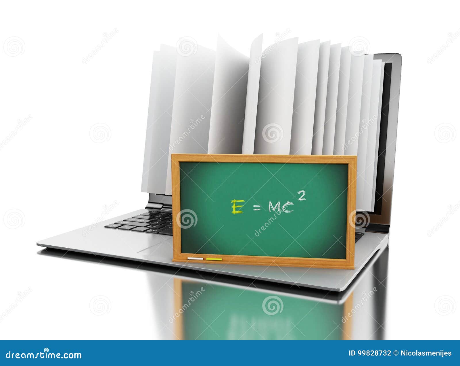 3d Laptop Computer with Book Pages and Stock Illustration ...