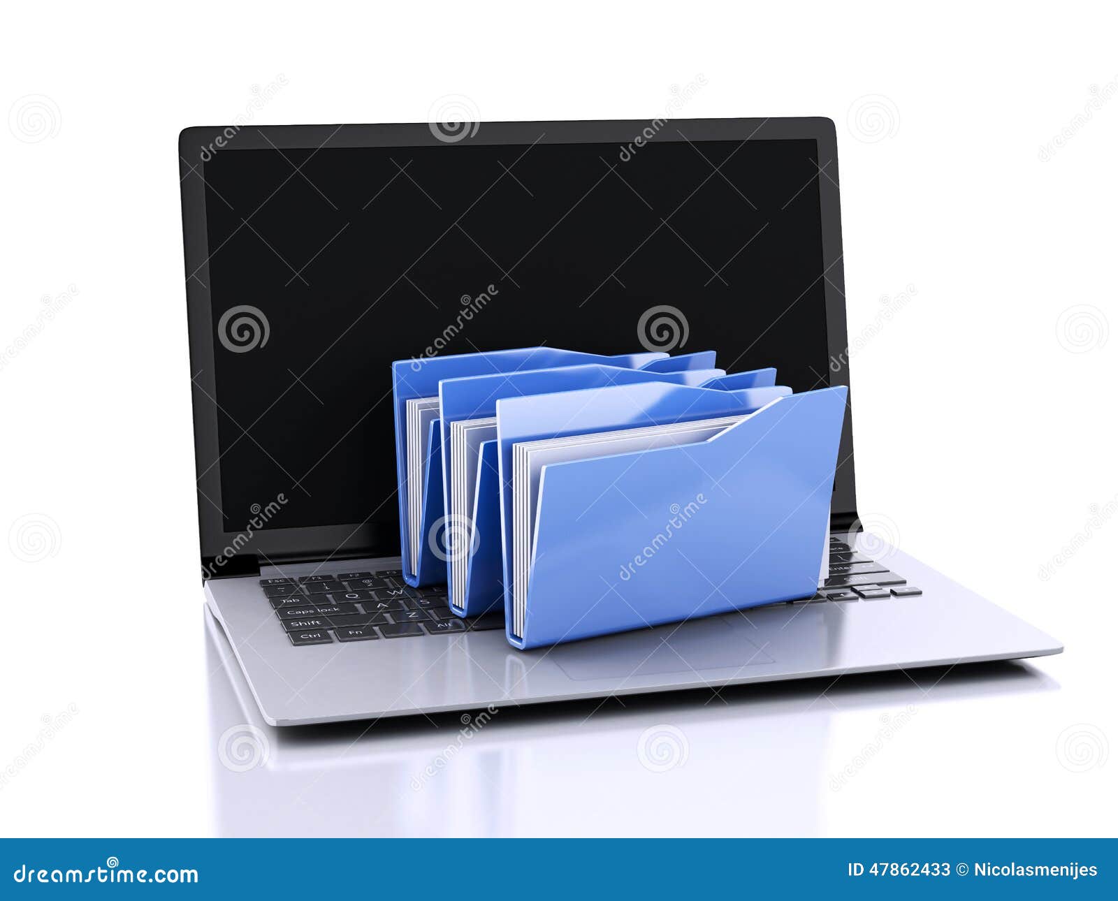 3d Laptop and Computer Files on White Background Stock Illustration ...