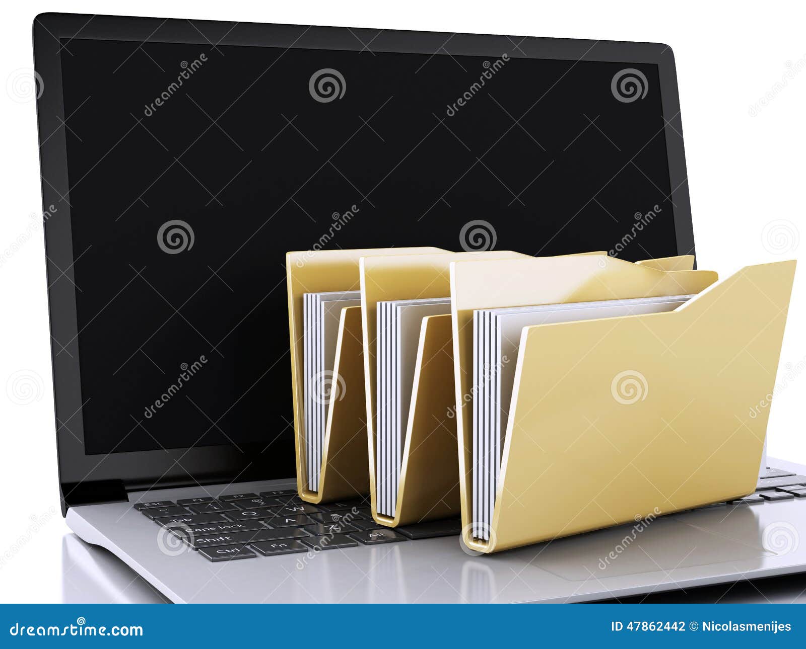 3d Laptop and Computer Files on White Background Stock Illustration ...