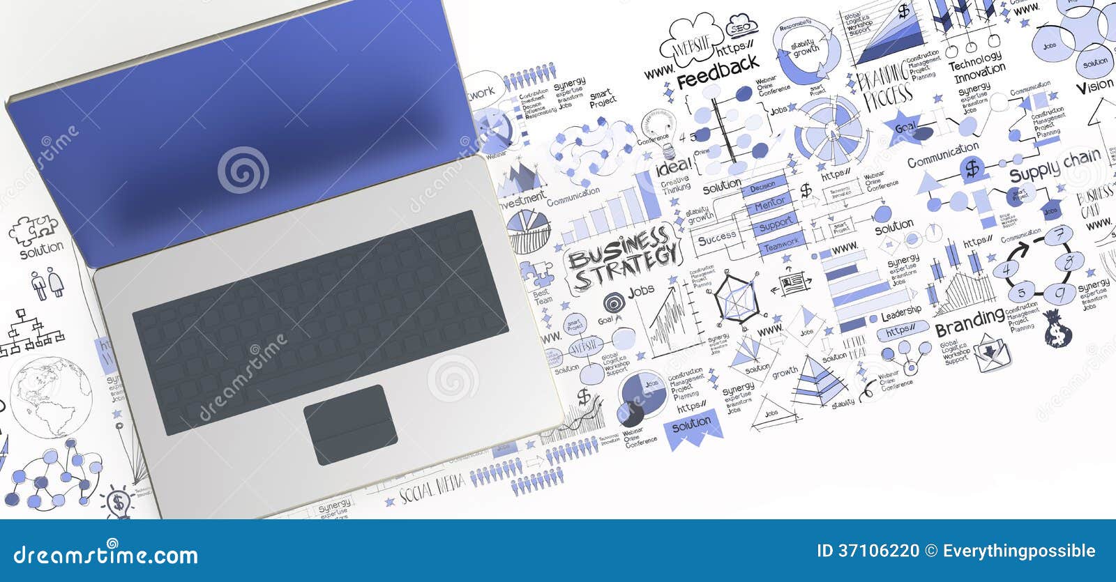 3d Laptop Computer and Hand Drawn Business Stock Photo - Image of ...