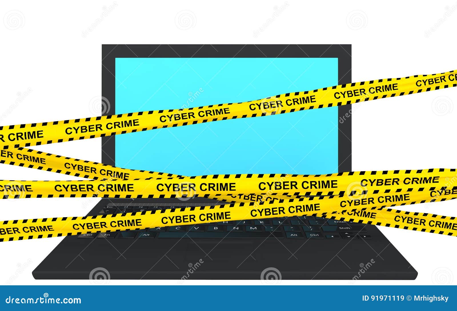 3d Laptop and Cyber Crime Ribbons Stock Illustration - Illustration of ...