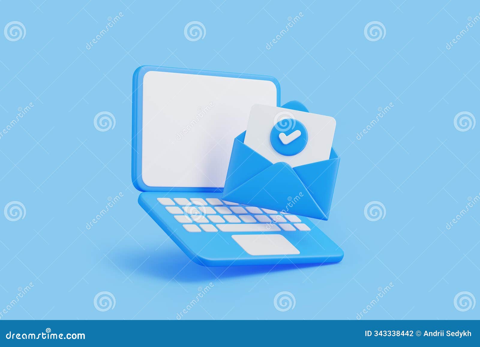 3D Laptop with Envelope and Check Mark Icon Stock Illustration ...