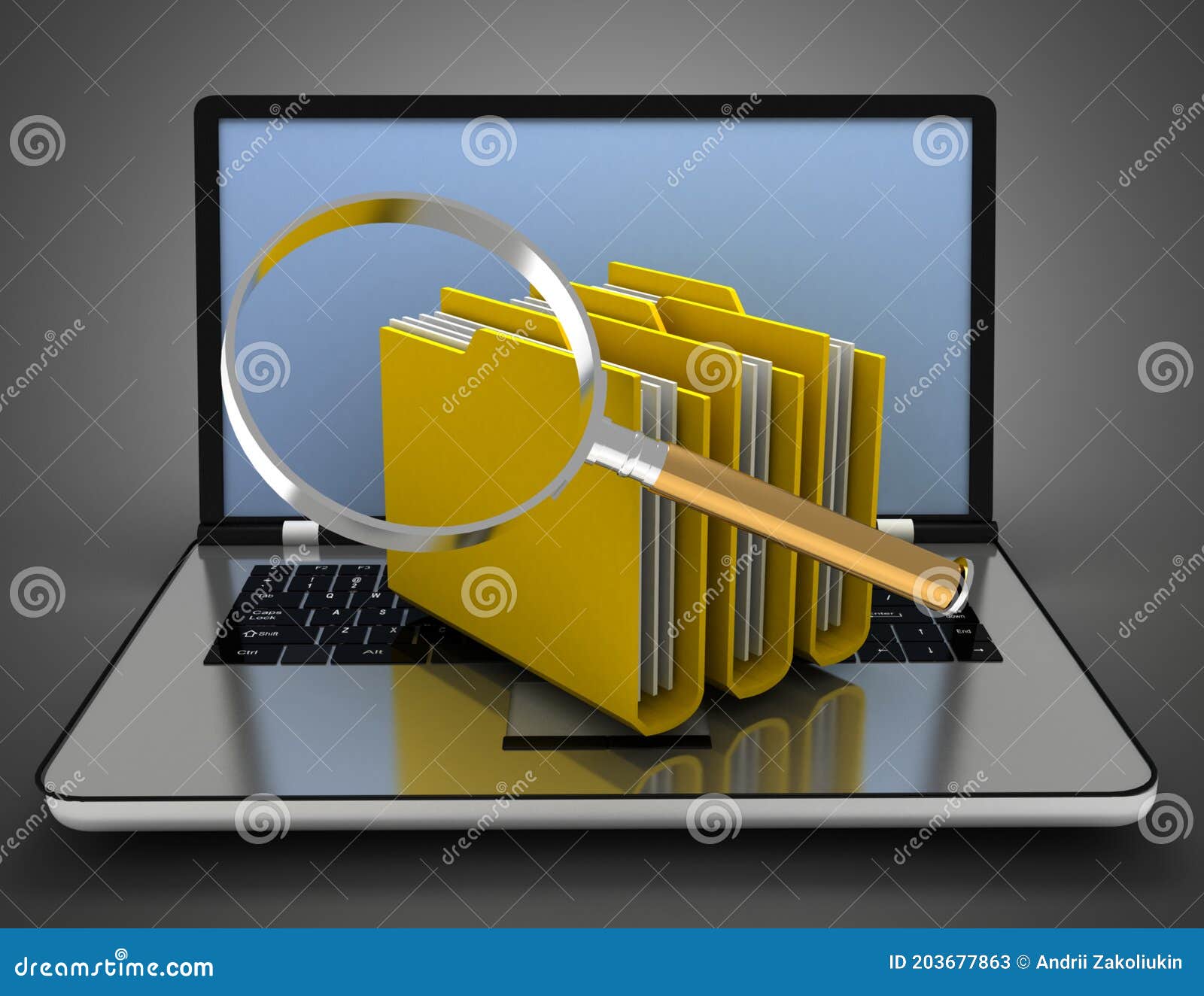 Laptop and Files Concept . 3d Illustration Stock Illustration ...